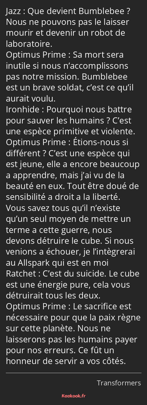 Citation Que Devient Bumblebee Nous Ne Pouvons Pas Le Kaakook